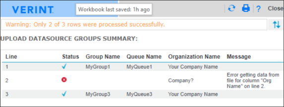 Datasources group upload summary